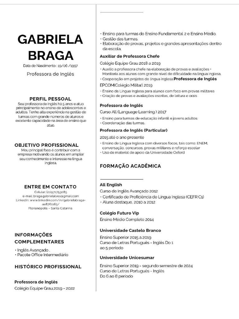 Currículo Gabriela Braga | PDF