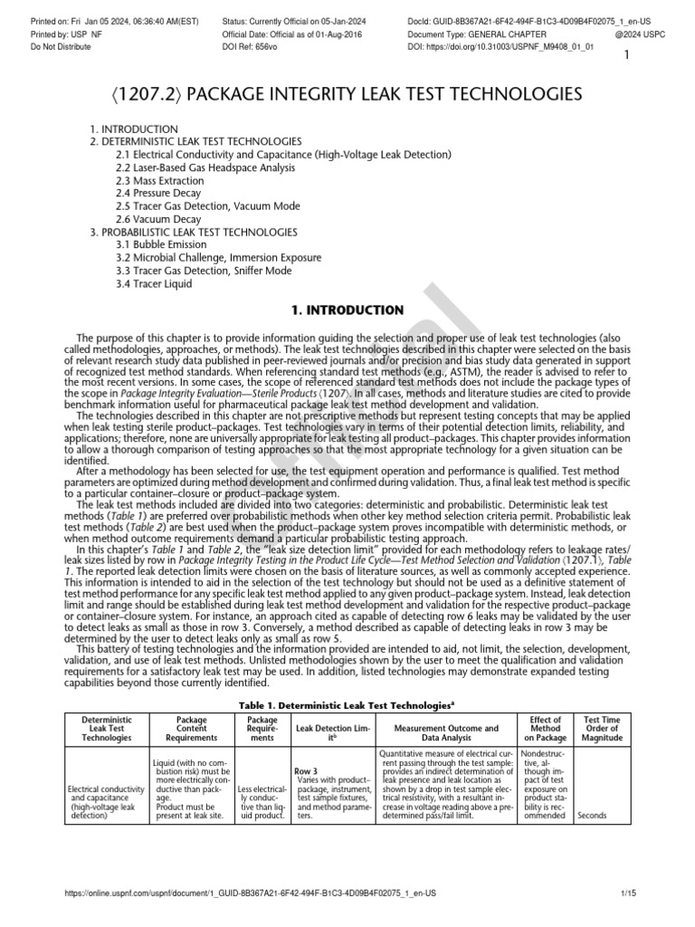 〈1207.2〉 Package Integrity Leak Test Technologies | PDF | Leak | Vacuum