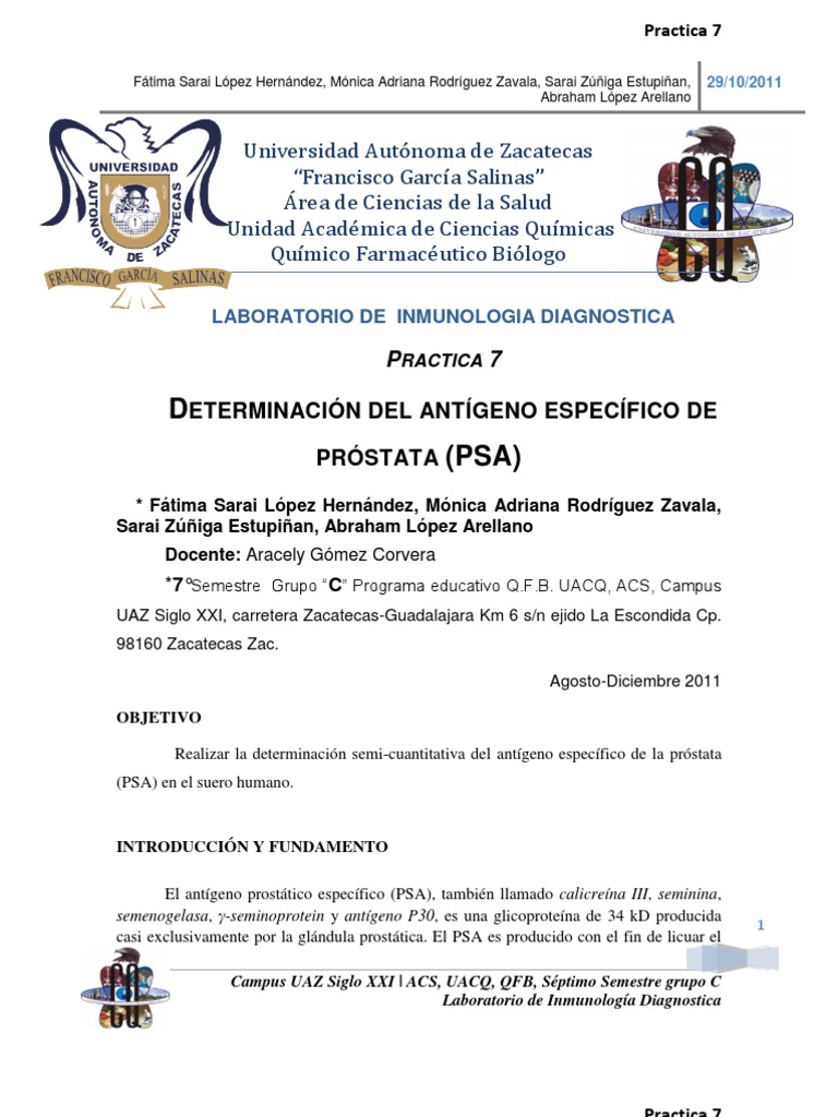 Determinación Del Antígeno Específico de Próstata (Psa) | PDF ...