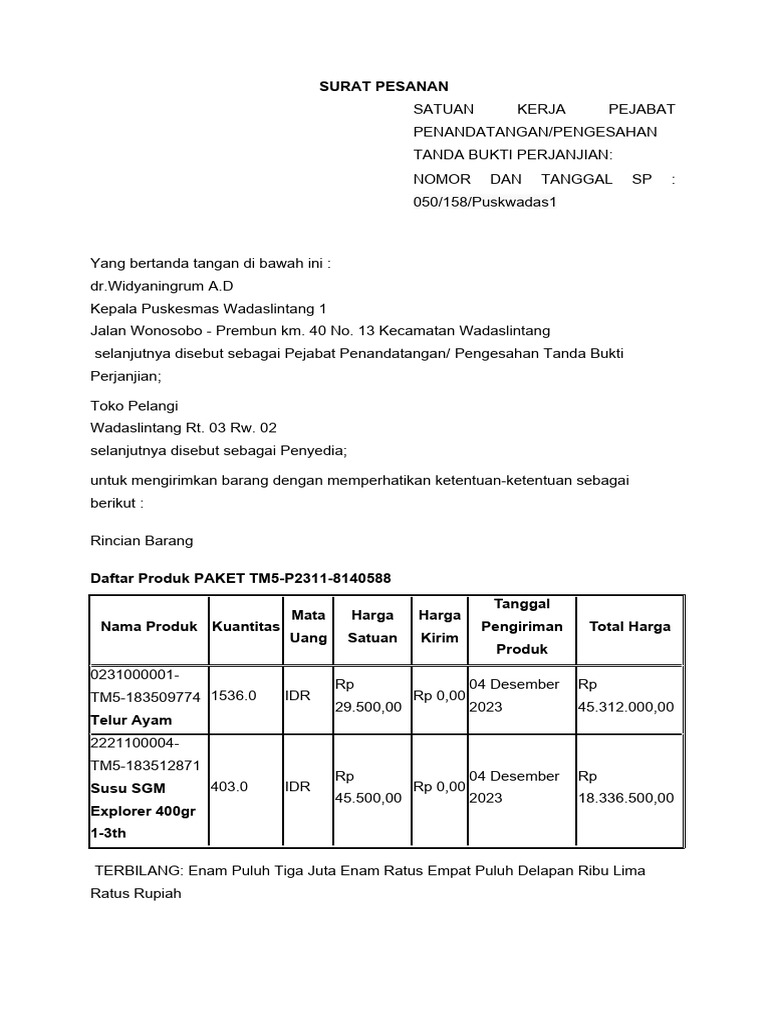 SP PMT Telur Dan Susu Wadas 1 | PDF