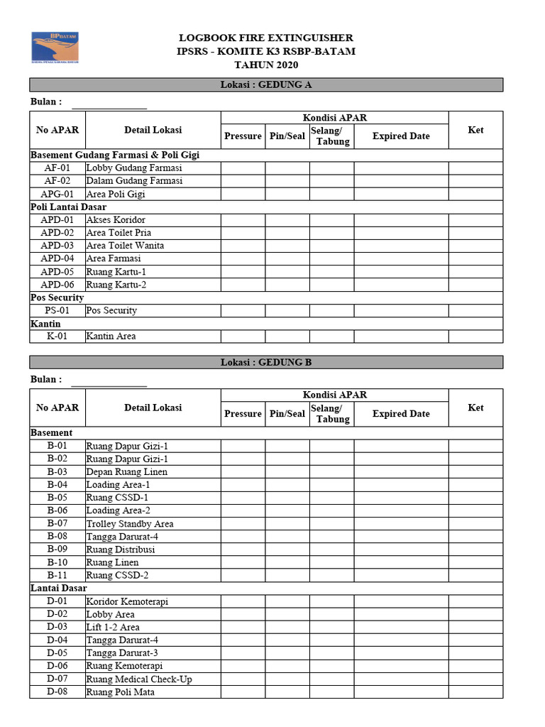 Log Book Fire Extinguisher | PDF