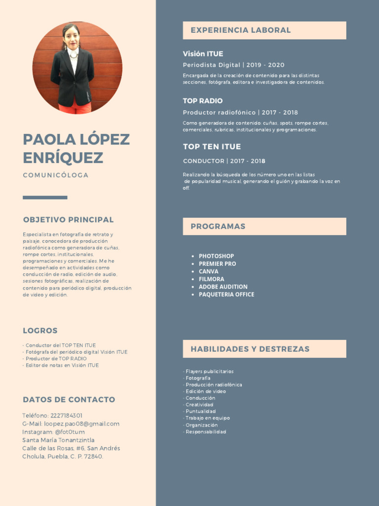 CV Paola Azul Crema | PDF