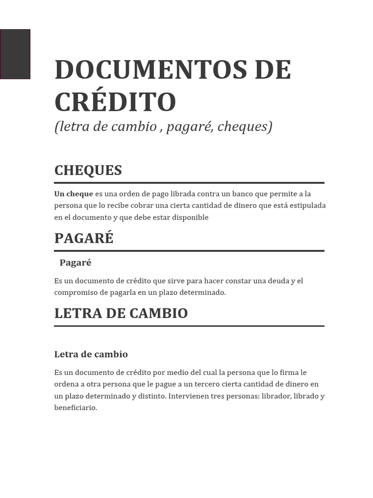 Documentos de Crédito | PDF | Cheque | Pagaré