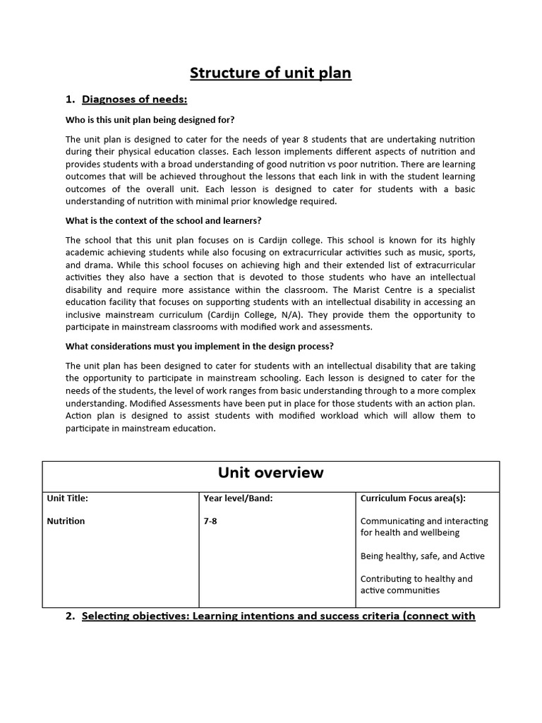 Assignment 2 - Unit Plan Guidelines | PDF | Nutrients | Educational ...