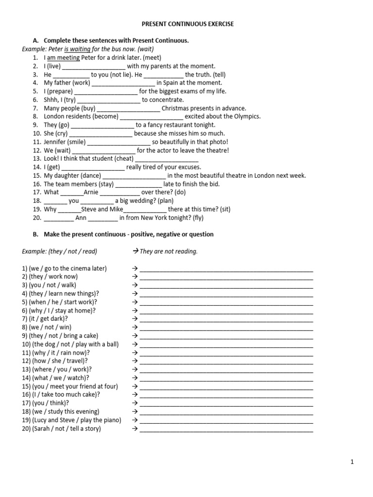 Present Continuous Exercise FULL | PDF
