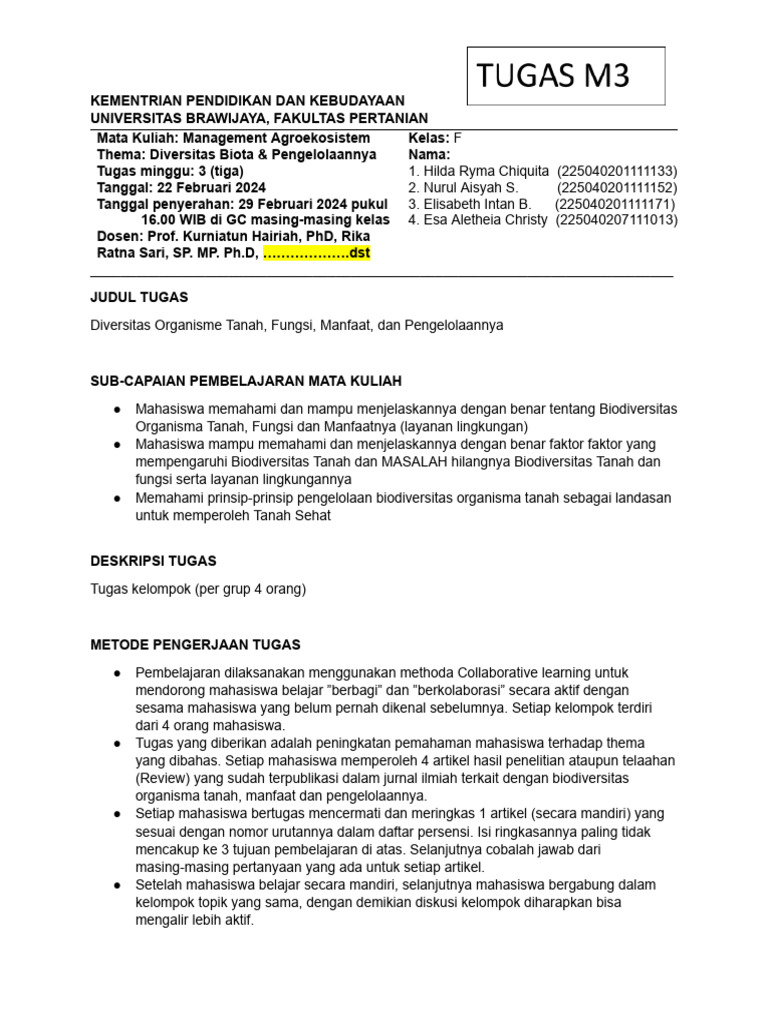 M3 - Tugas 2 - Review Artikel Biodiversitas Tanah-4 | PDF