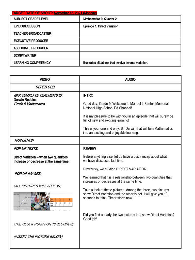 Direct Variation | PDF | Variable (Mathematics) | Mathematics