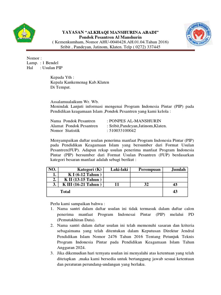 Proposal Pengajuan PIP | PDF