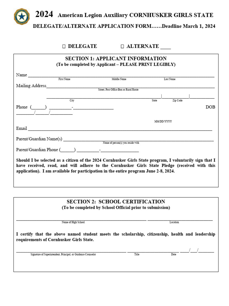 Girls State Application | PDF