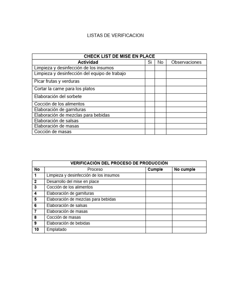 Listas de Verificacion | PDF | Alimentos | Nutrición