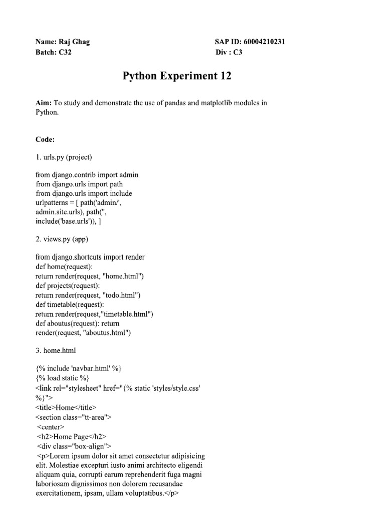 Python Exp12 60004210231 | PDF