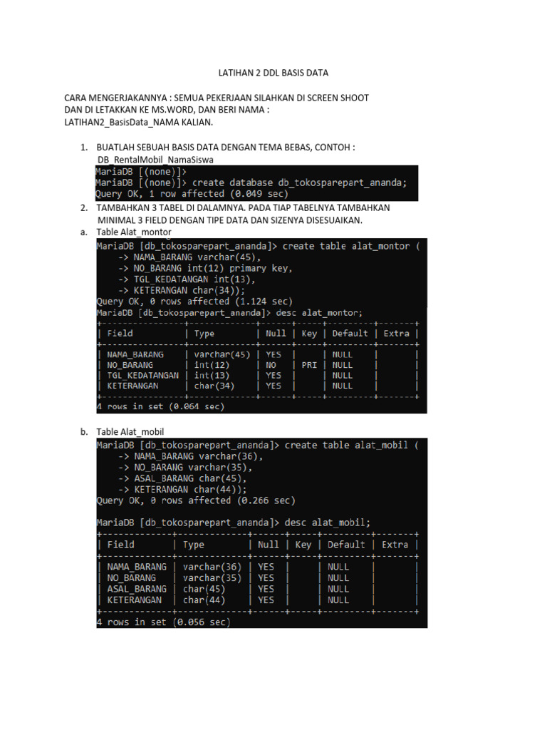 Latihan 2 DDL Basis Data | PDF