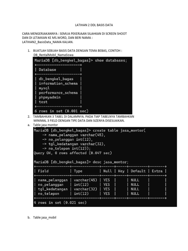 Latihan 2 DDL Basis Data | PDF
