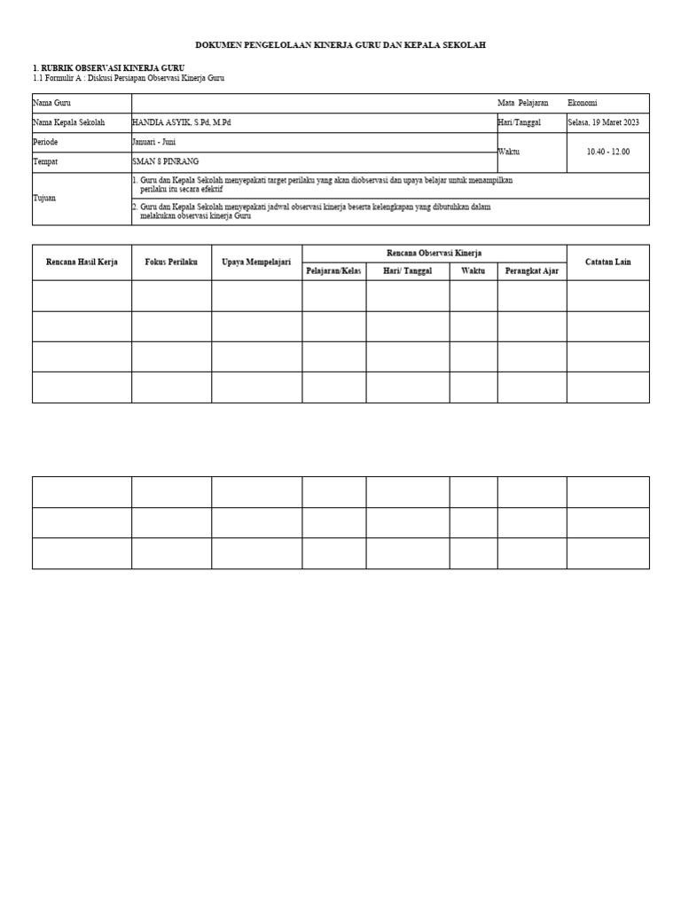Format Observasi Guru | PDF