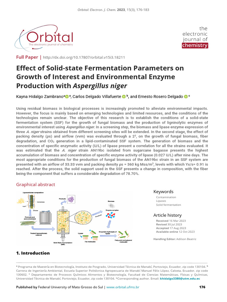 2023 - Effect of Solid-State Fermentation Parameters On A. Niger | PDF | Enzyme | Chemistry