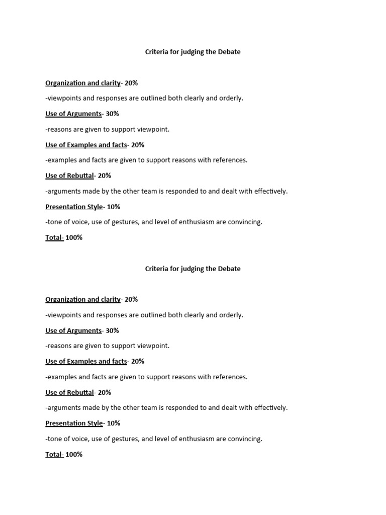 Criteria For Judging The Debate | PDF | Business | Social Science