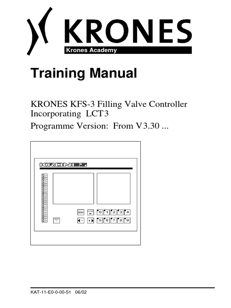 Training Manual KRONES KFS 3 Filling Valve Controller Incorporating