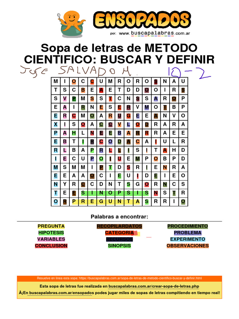 Sopa Letras Metodo Cientifico | PDF | Inteligencia | Evidencia