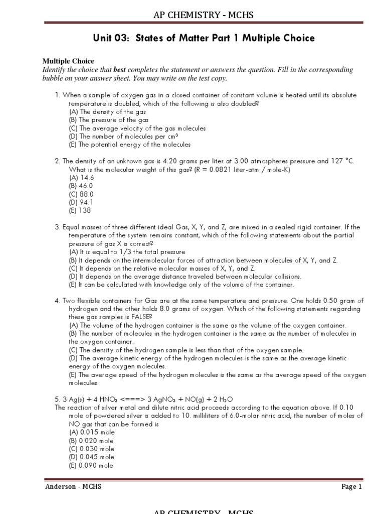AP Chemistry Exam Prep | PDF | Phase (Matter) | Gases