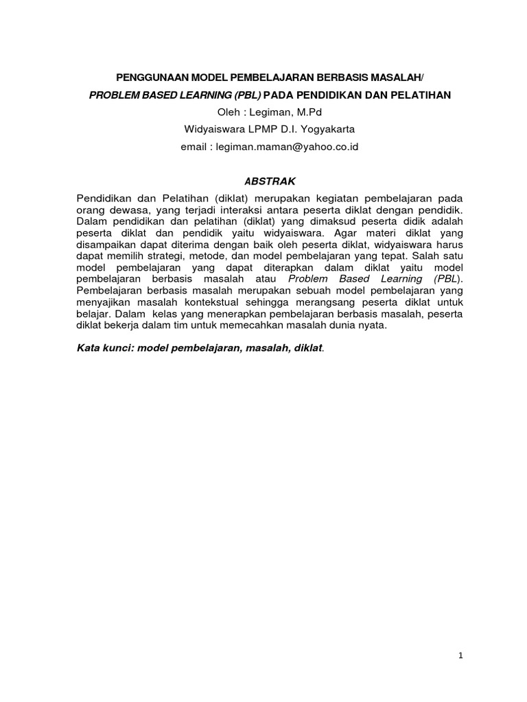 Penerapan PBL Dalam Diklat Ok - Legiman | PDF | Karier & Perkembangan