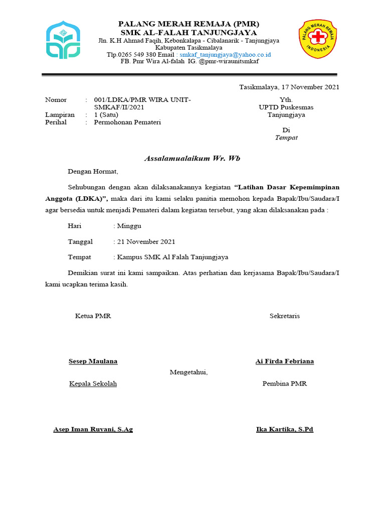 Surat Pemateri 2 Uptd Puskesmas TJ TSM | PDF