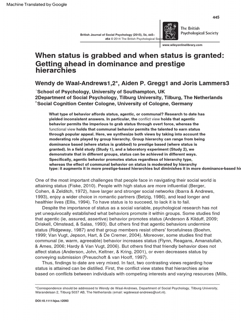 When Status Is Grabbed and When Status I | PDF | Leadership | Psychology