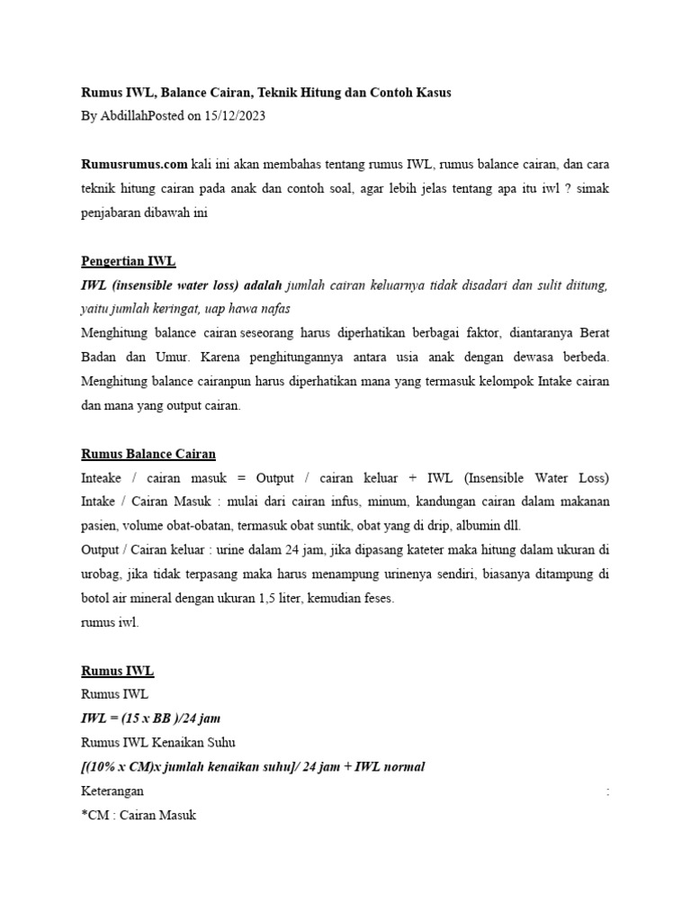 Rumus IWL dan Balance Cairan Anak-Dewasa | PDF