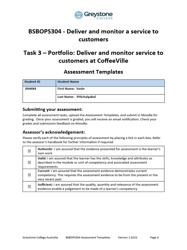 BSBOPS304 Task 3 Assessment Templates V3 | PDF | Coffeehouse ... BSBOPS304 Task 3 Assessment Templates V3 | PDF | Coffeehouse ...