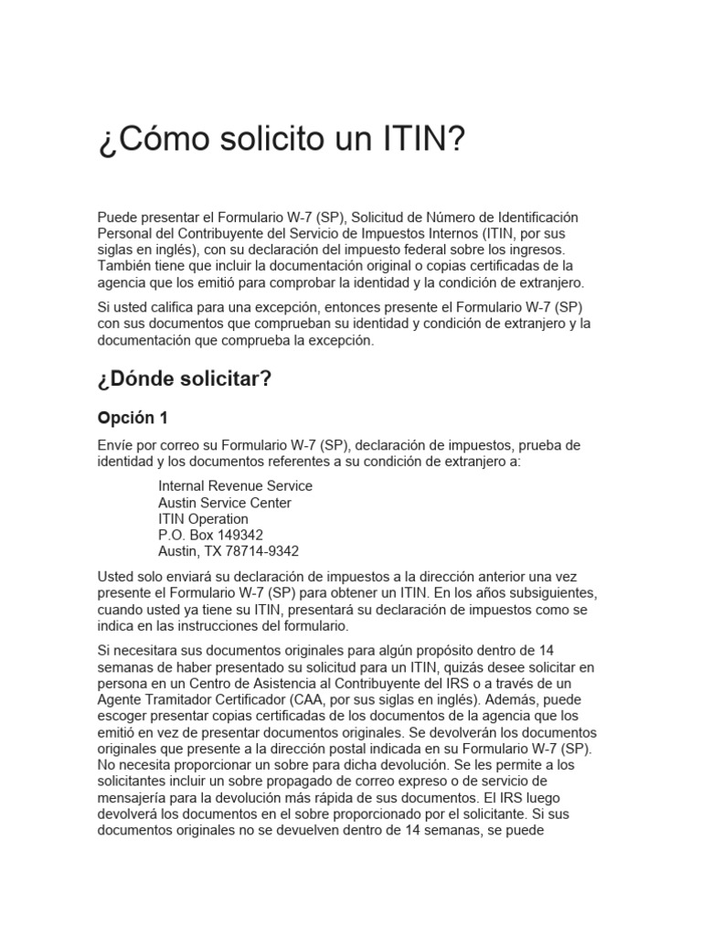 Cómo Solicito Un ITIN | PDF | Impuestos | Correo