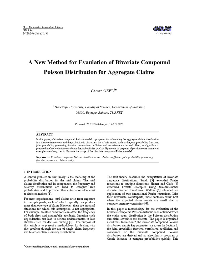 A New Method For Evaulation of Bivariate Compound Poisson Distribution For Aggregate Claims ...
