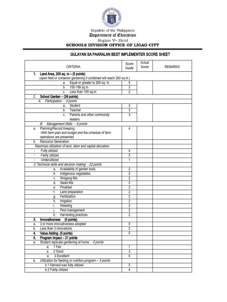 GPP Score Sheet 2023 | PDF | Agriculture