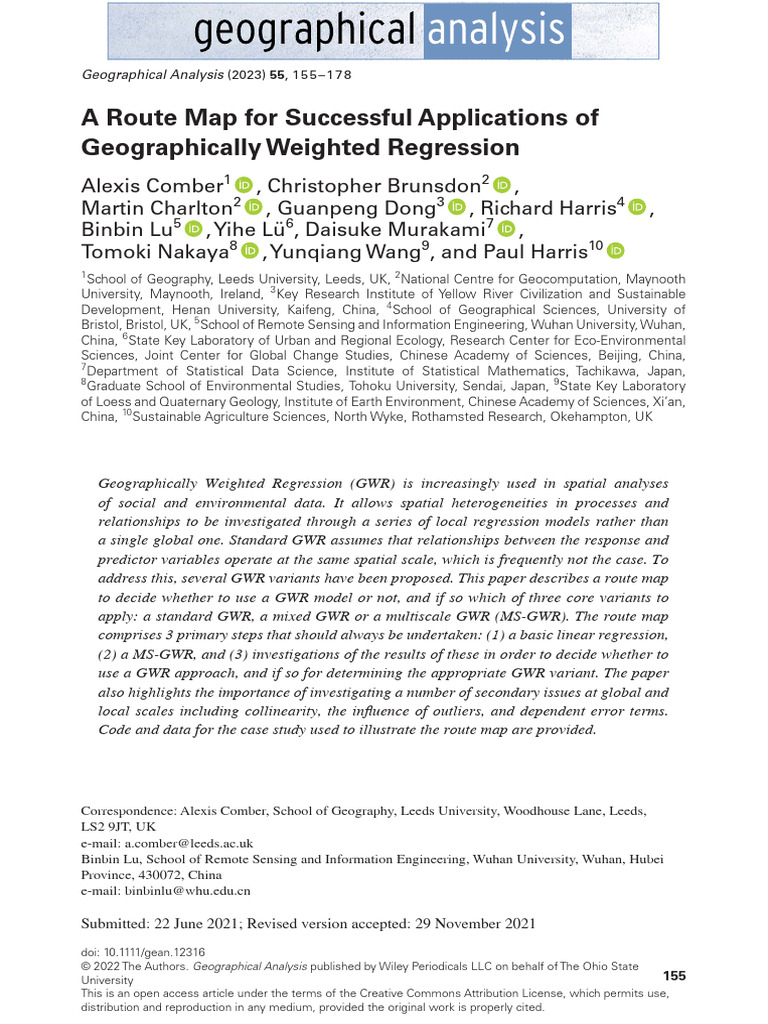 Geographical Analysis 2022 Comber A Route Map For Successful Applications Of