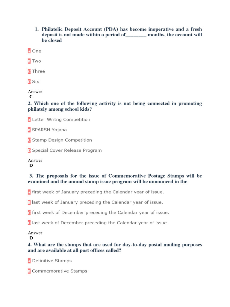 Philately Quiz Model Questions 1 | PDF | Philately | Postage Stamp