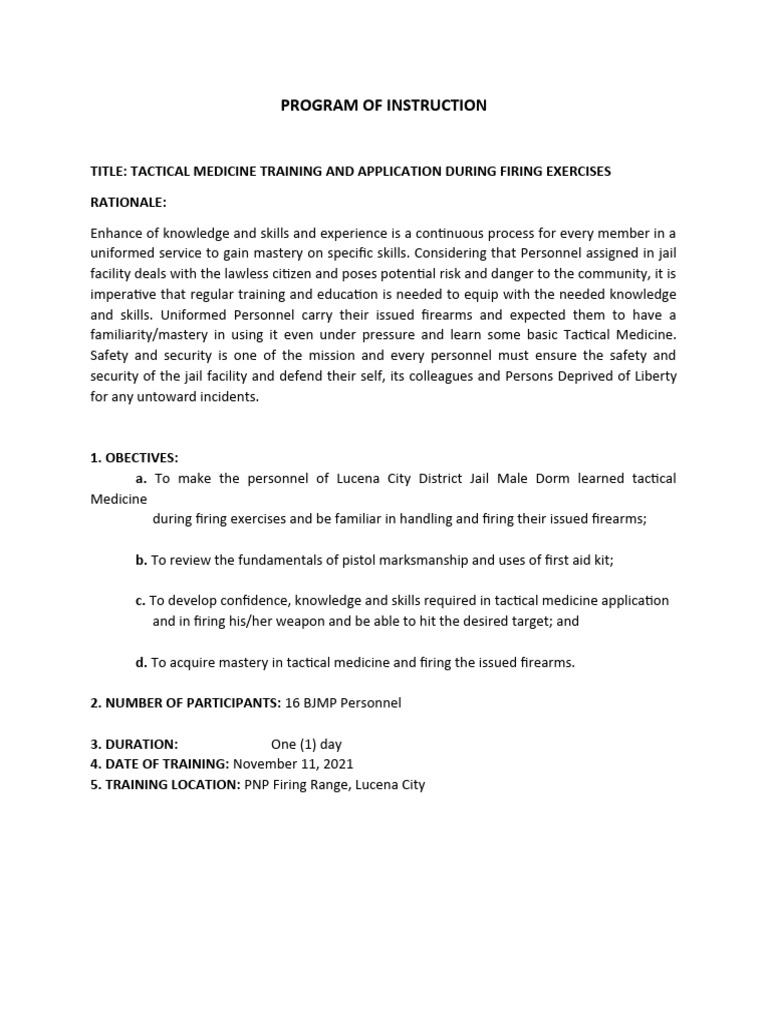 Program of Instruction | PDF | Projectile Weapons | Firearms