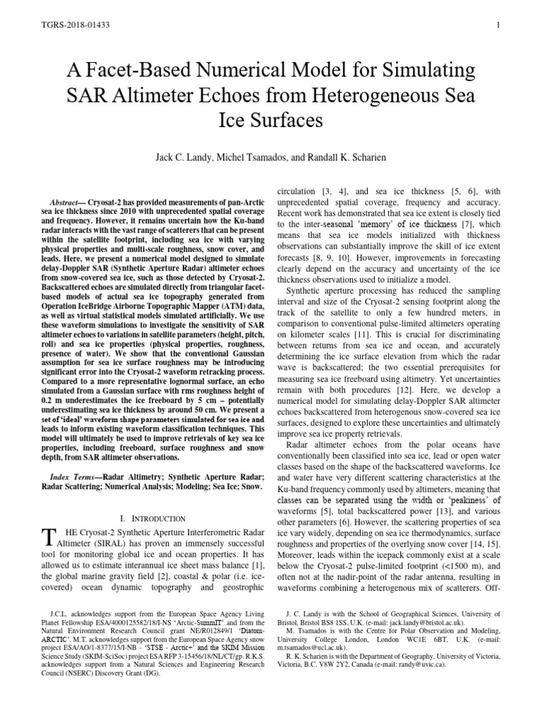 A Facet-Based Numerical Model For Simulating SAR Altimeter Echoes From ...