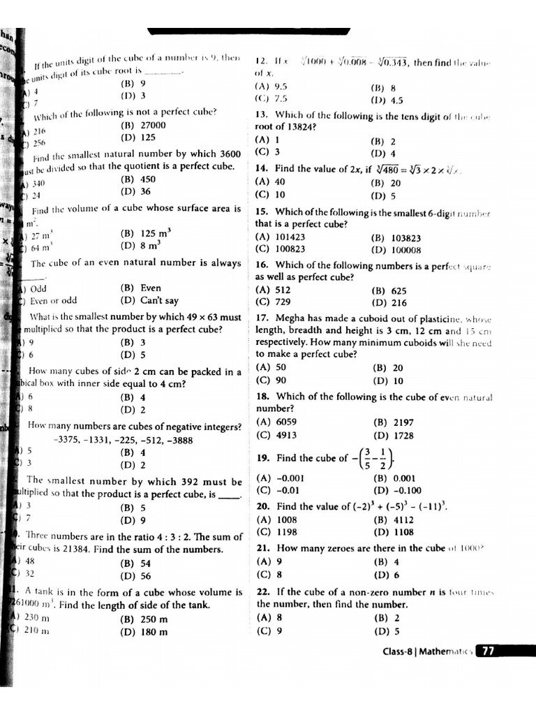8th Ws-7 Cubes and Cube Root | PDF