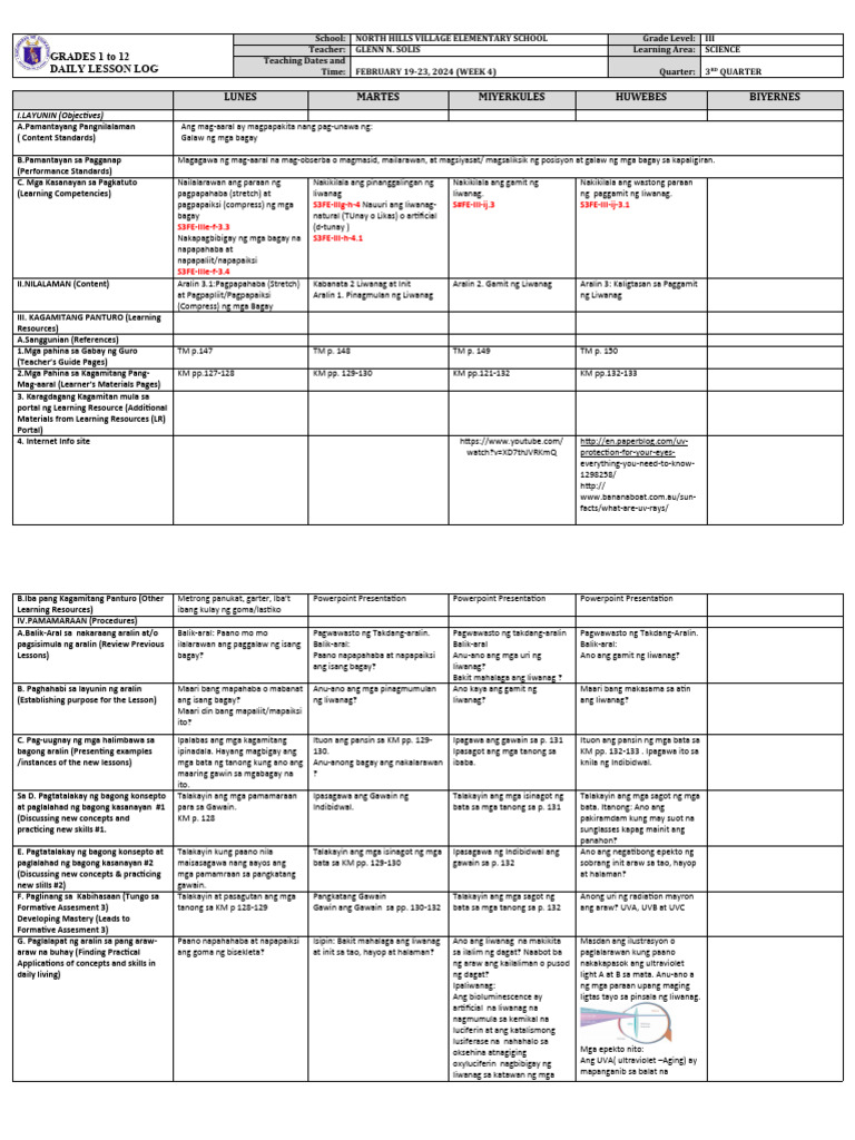 DLL Science-3 Q3 W4 | PDF