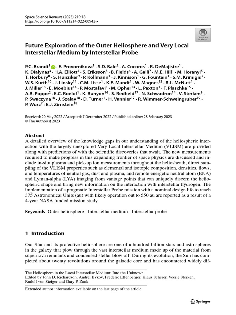 Future Exploration of The Outer Heliosphere and Very Local Interstellar Medium by Interstellar ...