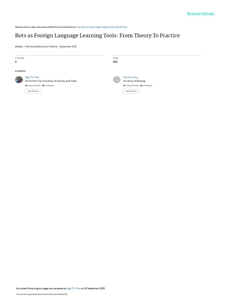 Bots As Foreign Language Learning Tools From Theory To Practice | PDF | Teachers | Learning