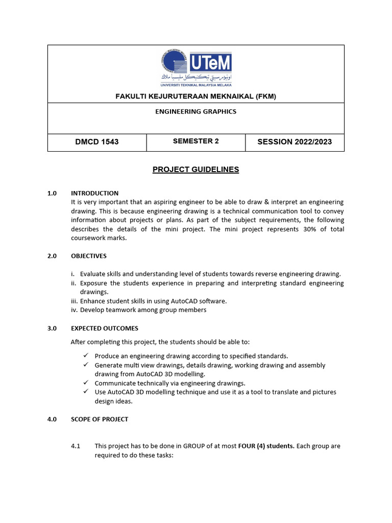 DMCD 1543 Project Proposal and Report Guidelines Sem 2 2022 2023 | PDF | Technical Drawing ...
