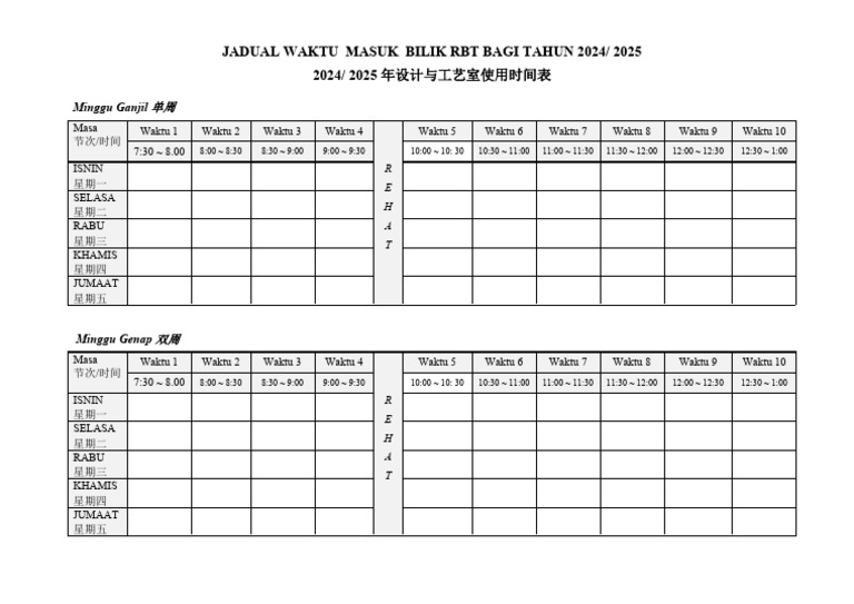 Jadual Waktu Masuk Bilik RBT | PDF