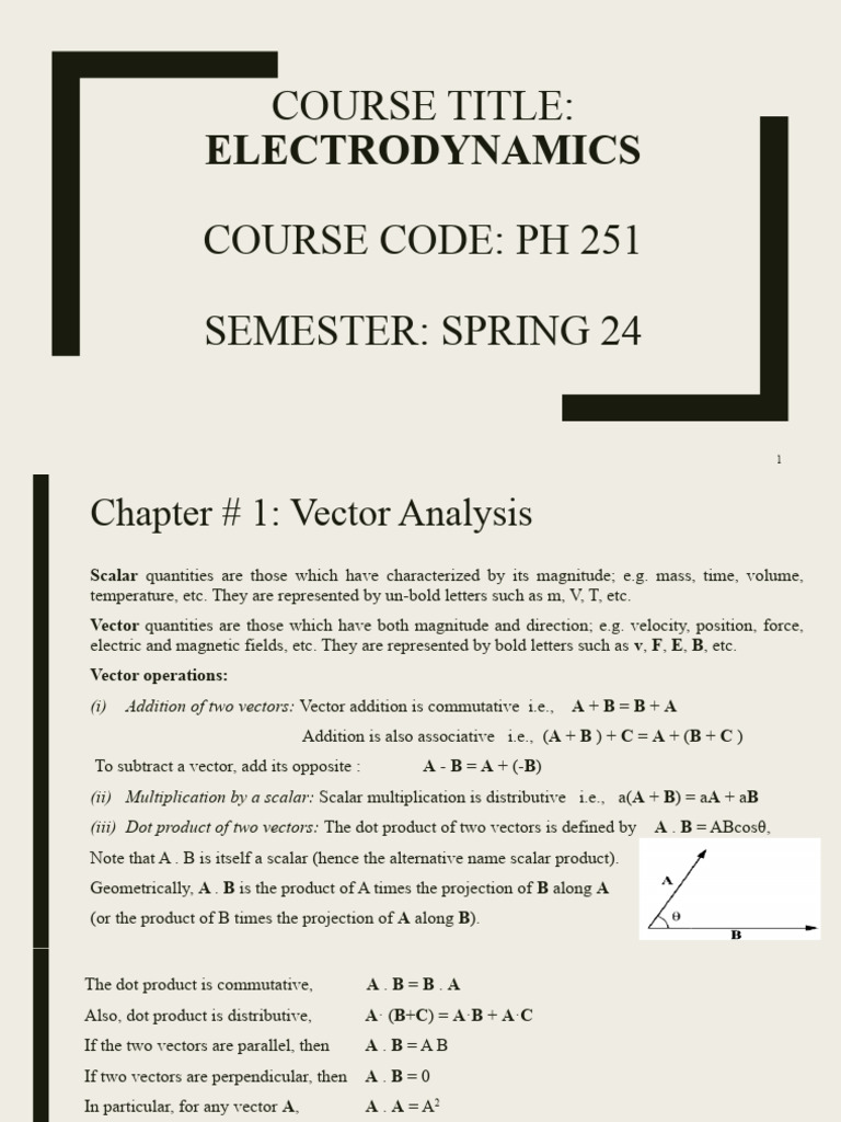 Electrodynamics Week 1 Lecture Materials Pdf Euclidean Vector