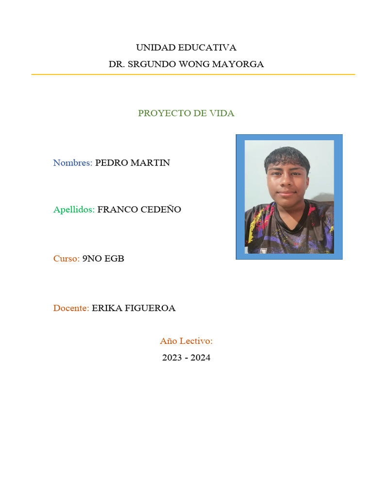 Proyecto Vida 2023 2024 1 Pdf