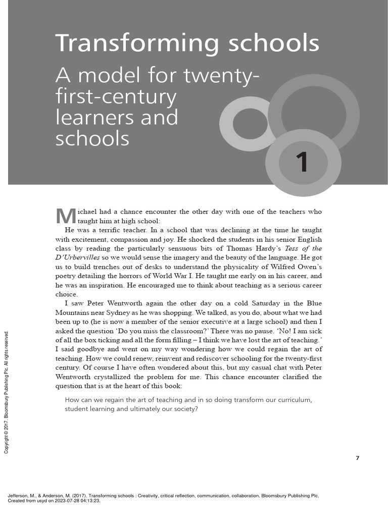 Transforming Schools Creativity, Critical Reflecti... - (1 Transforming Schools A Model For ...