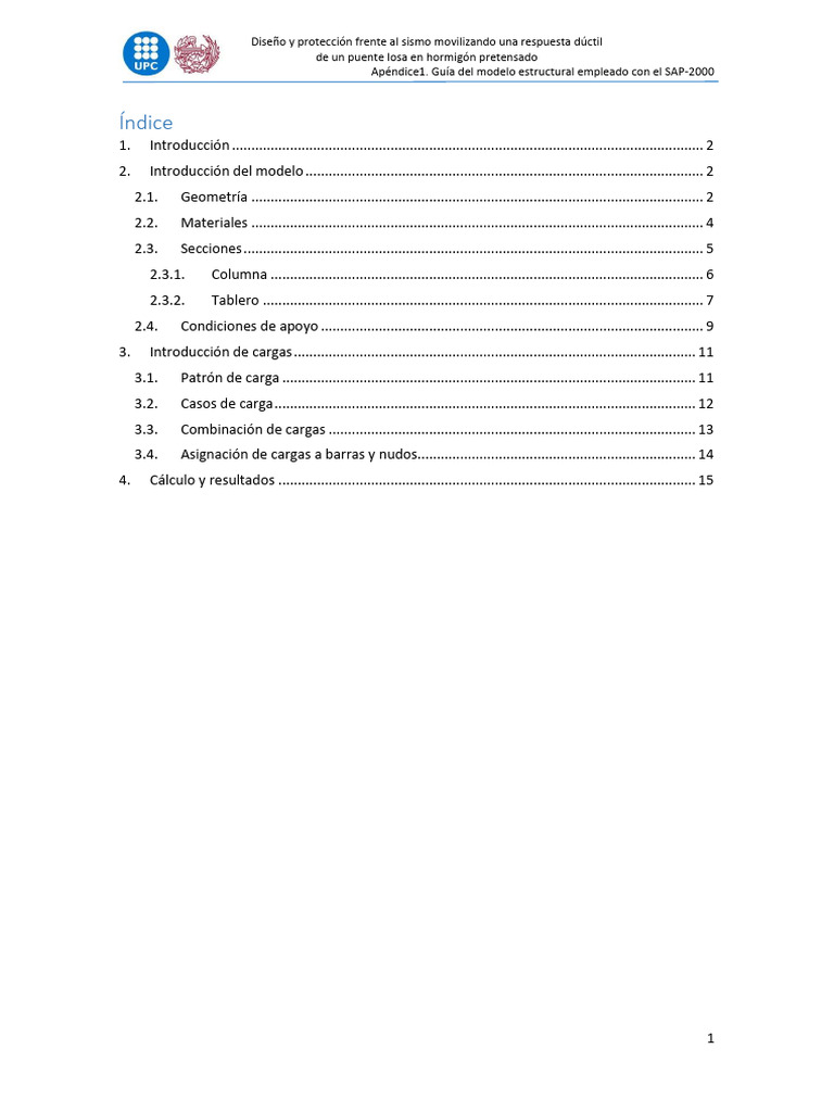 Anejo 1. Guía Del Modelo Estructural Empleado Con El SAP-2000 | PDF | Hormigón | Puente