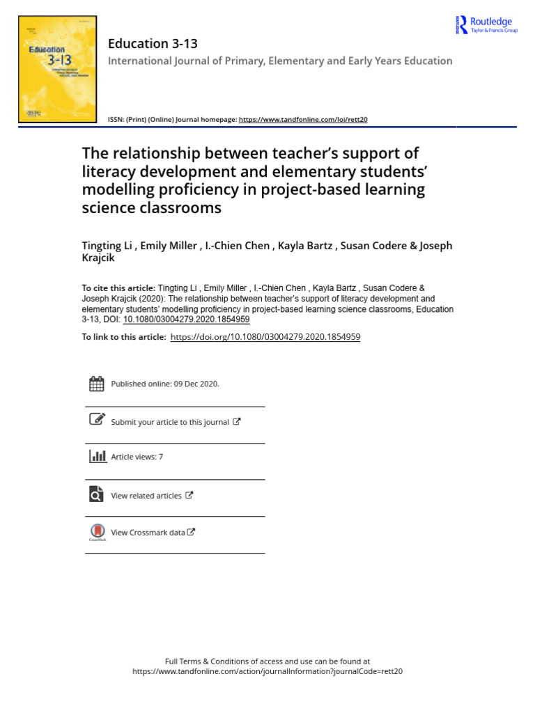The Relationship Between Teacher's Support of | PDF | Project Based Learning | Multilevel Model