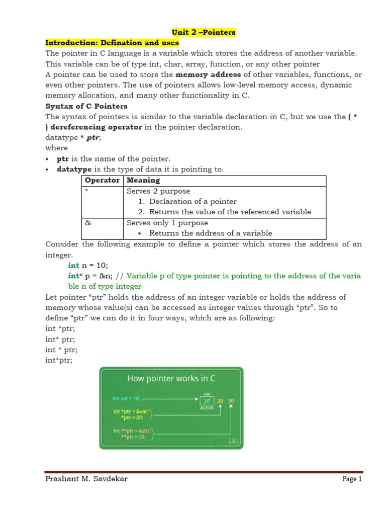 FYBCA Sem 2 C Lang Unit 2 - Pointer | Download Free PDF | Pointer (Computer Programming ...