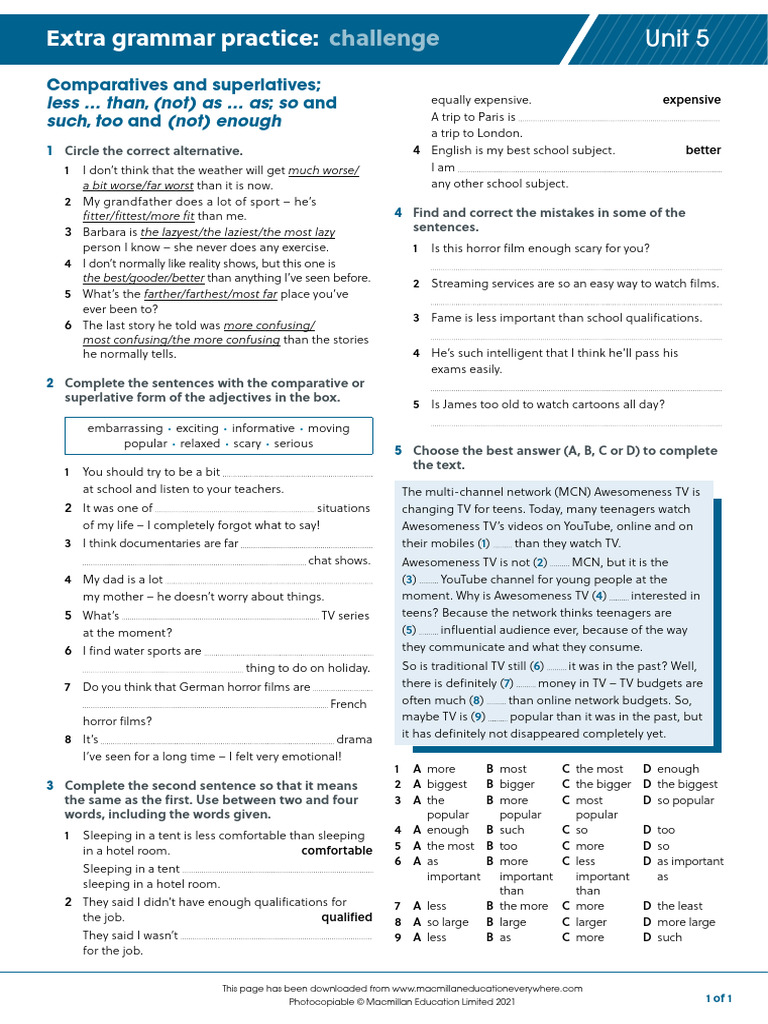 B1 Comparative and Superlative Exercises | PDF
