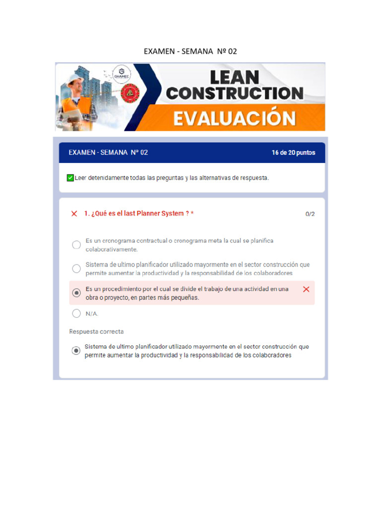 EXAMEN-2 - Lean Construction | PDF