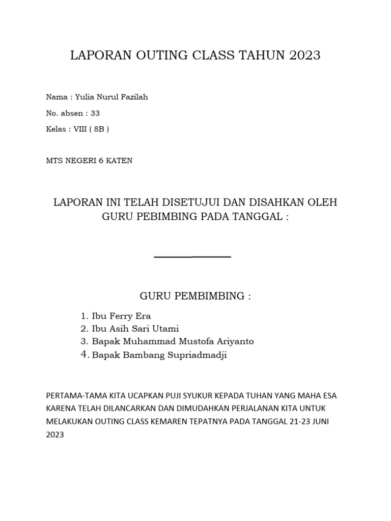 Tugas Laporan Outing Class | PDF